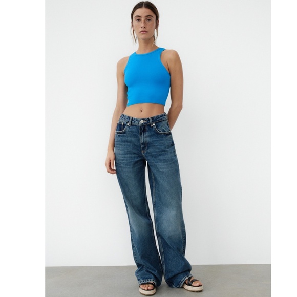 Zara | Tops | Nwt Zara Cropped Knit Ribbed Tank Top Blue Small | Poshmark
